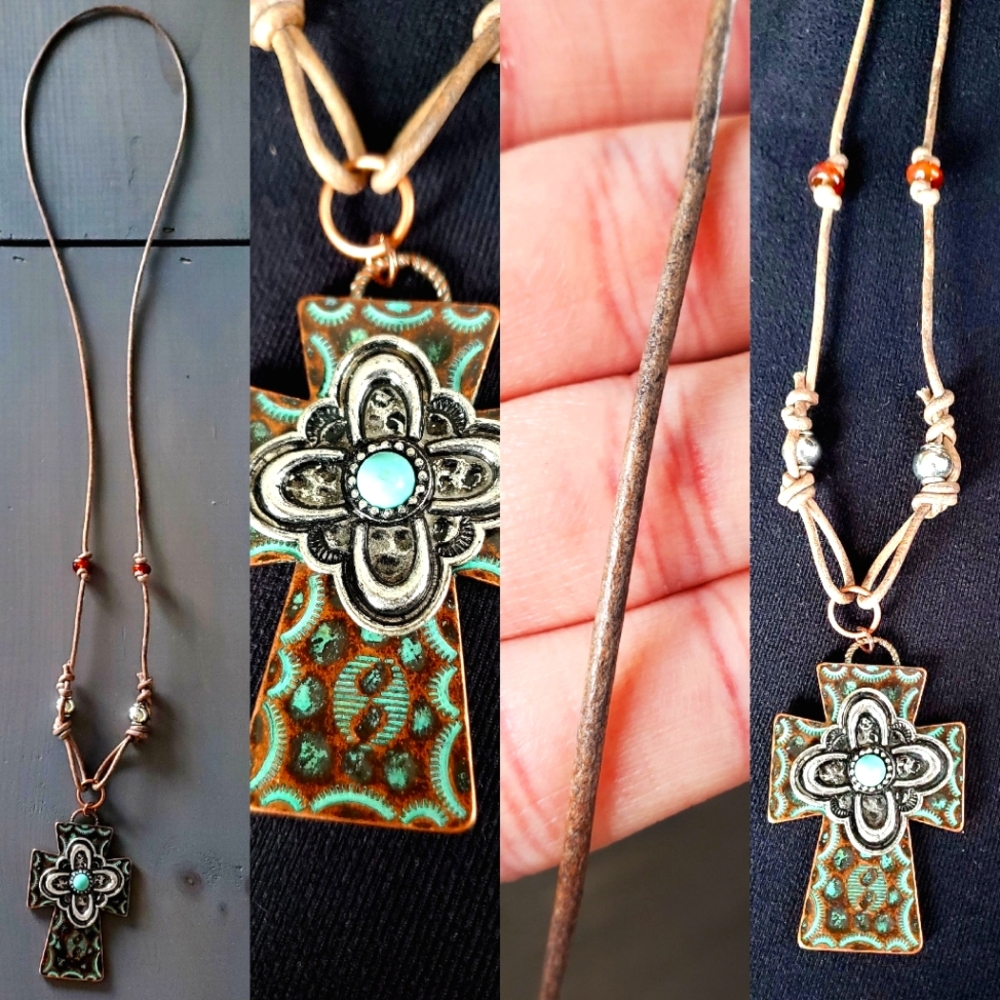 Rustic Cross Necklace - Gem